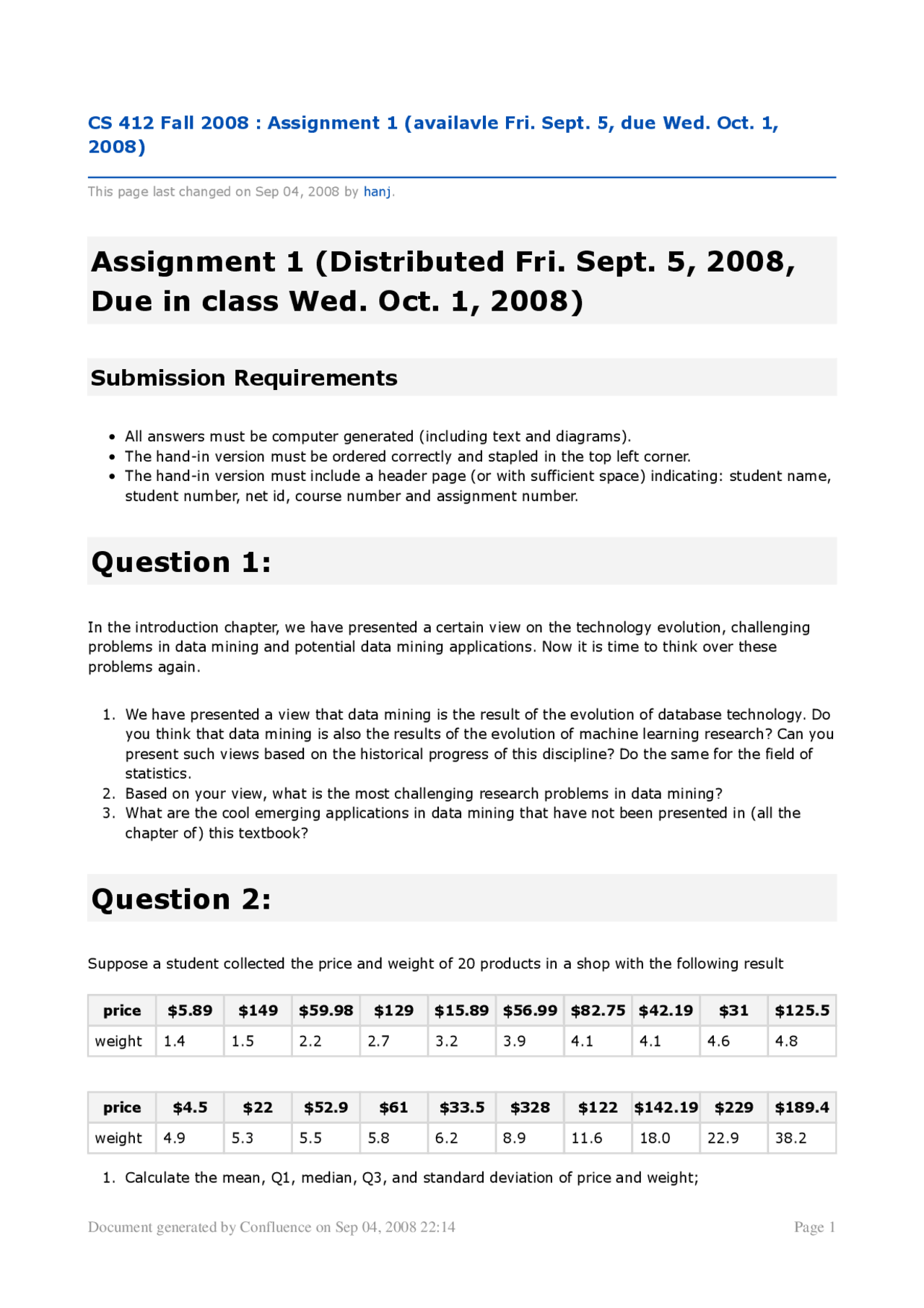 5 Questions - Introduction to Data Mining - Assignment 1 | CS 412 - Docsity