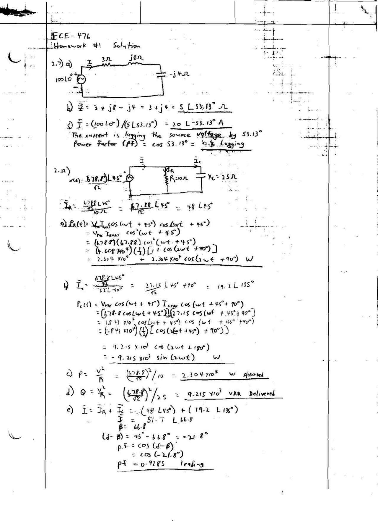 Homework I Solutions Power System Analysis Ece 476 Docsity