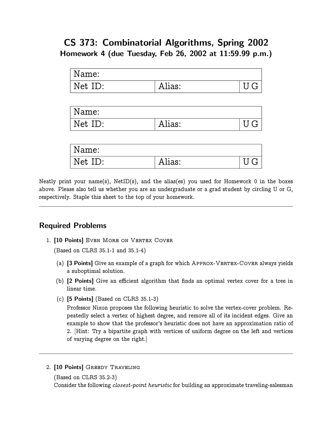 Solved Problems For Theory Of Computation Homework 4 Cs 373 Docsity