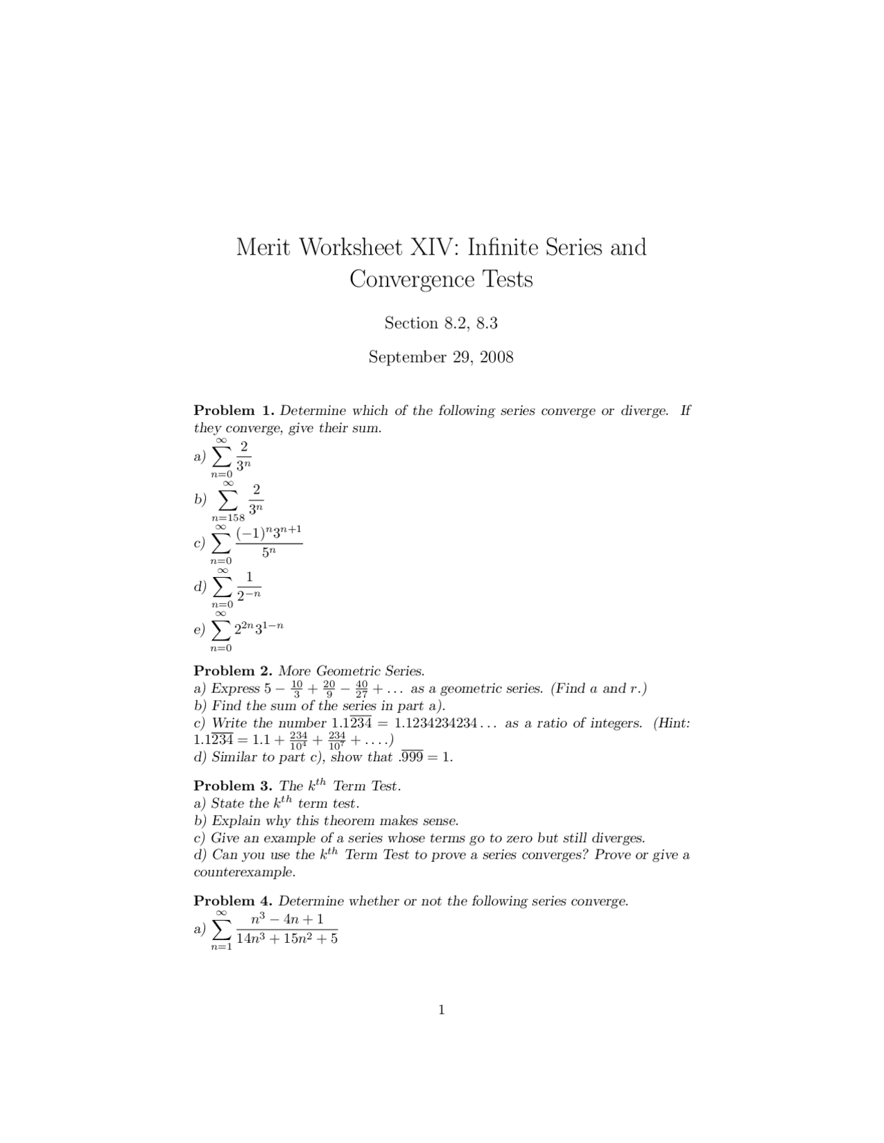 7 Problems On Infinite Series And Convergence Tests Calculus Ii