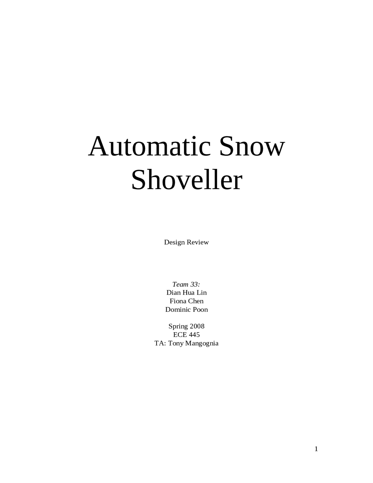 Automatic Snow Shoveller Senior Design Project Lab Ece 445 Docsity