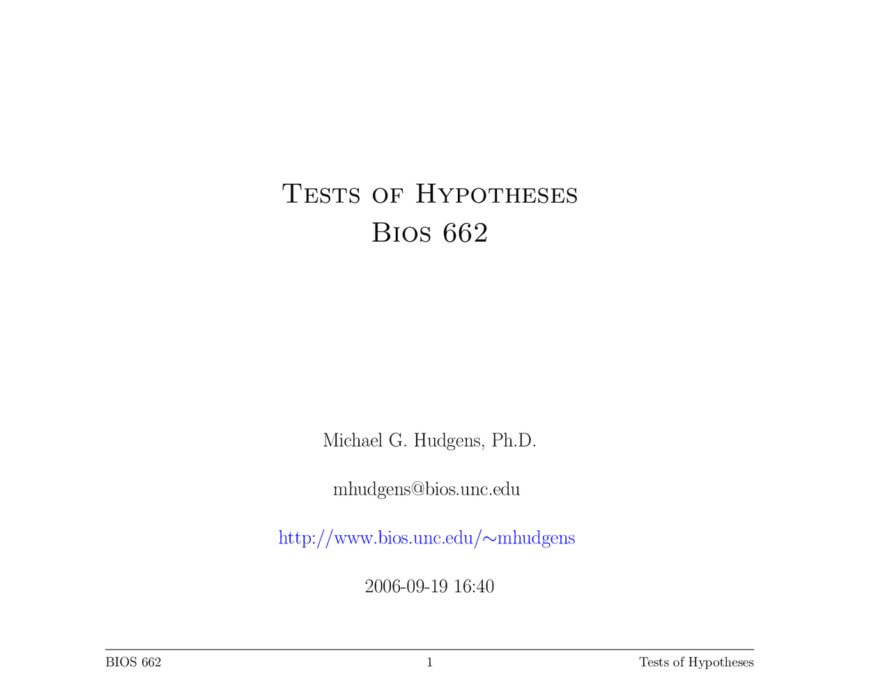 Test Of Hypotheses Lecture Slides Bios 662 Docsity