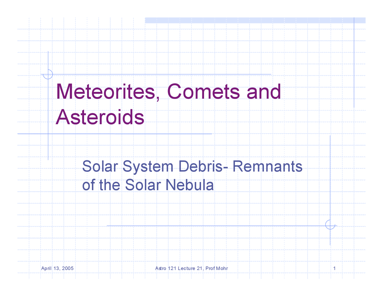 Meteorites Comets And Asteroids Of Solar Nebula Astr 121 Docsity