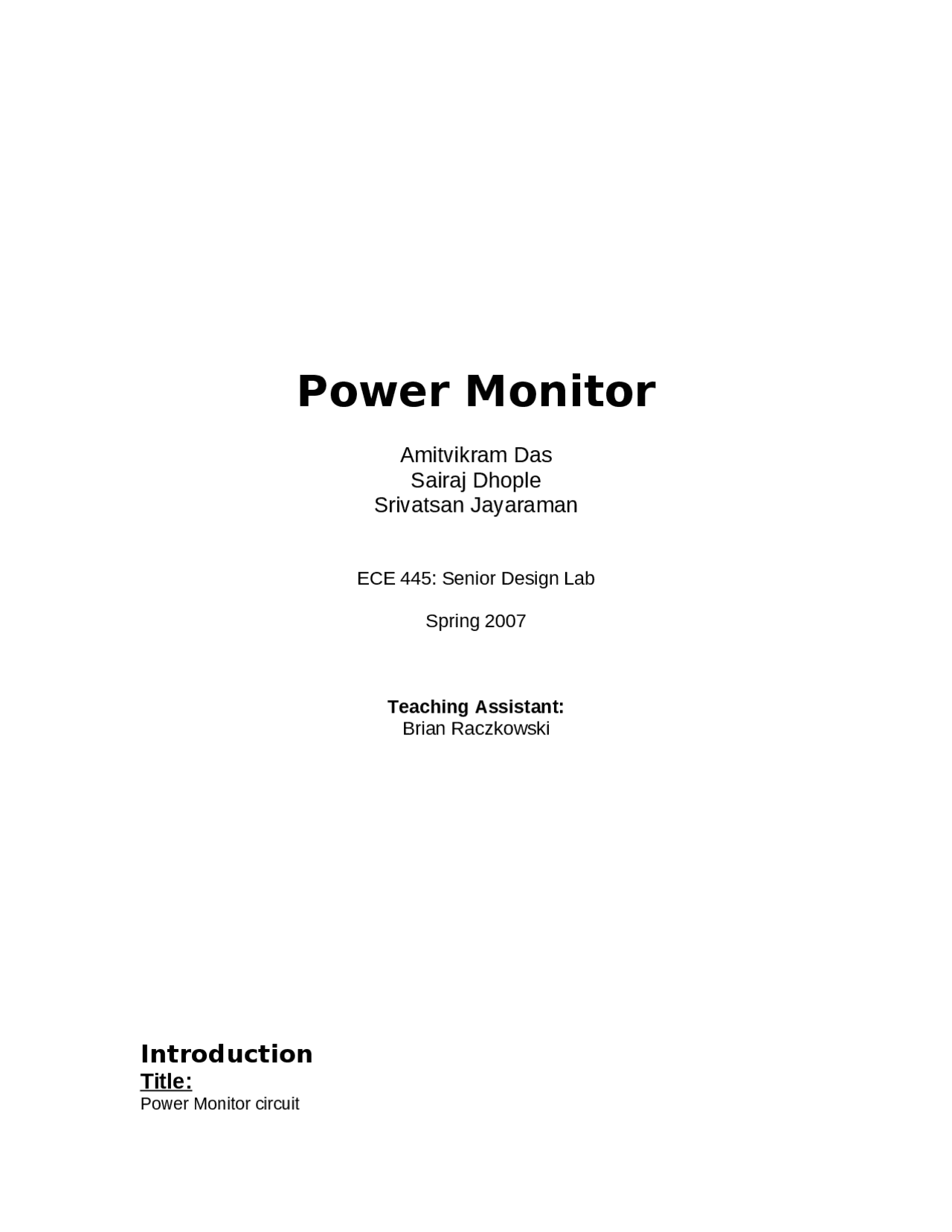 Power Monitor Senior Design Project Lab Ece 445 Docsity