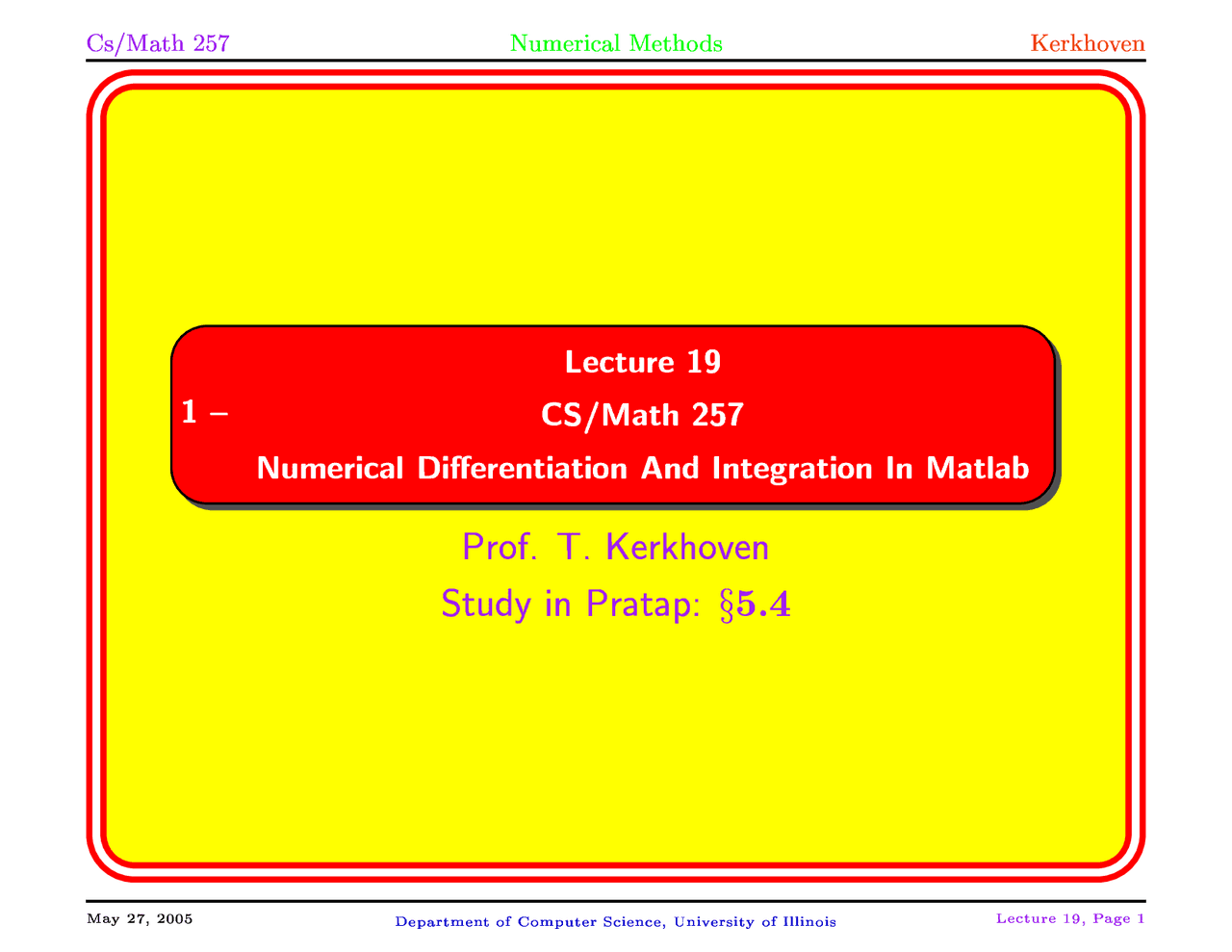 Numerical Differentiation And Integration In Matlab Cs 257 Docsity