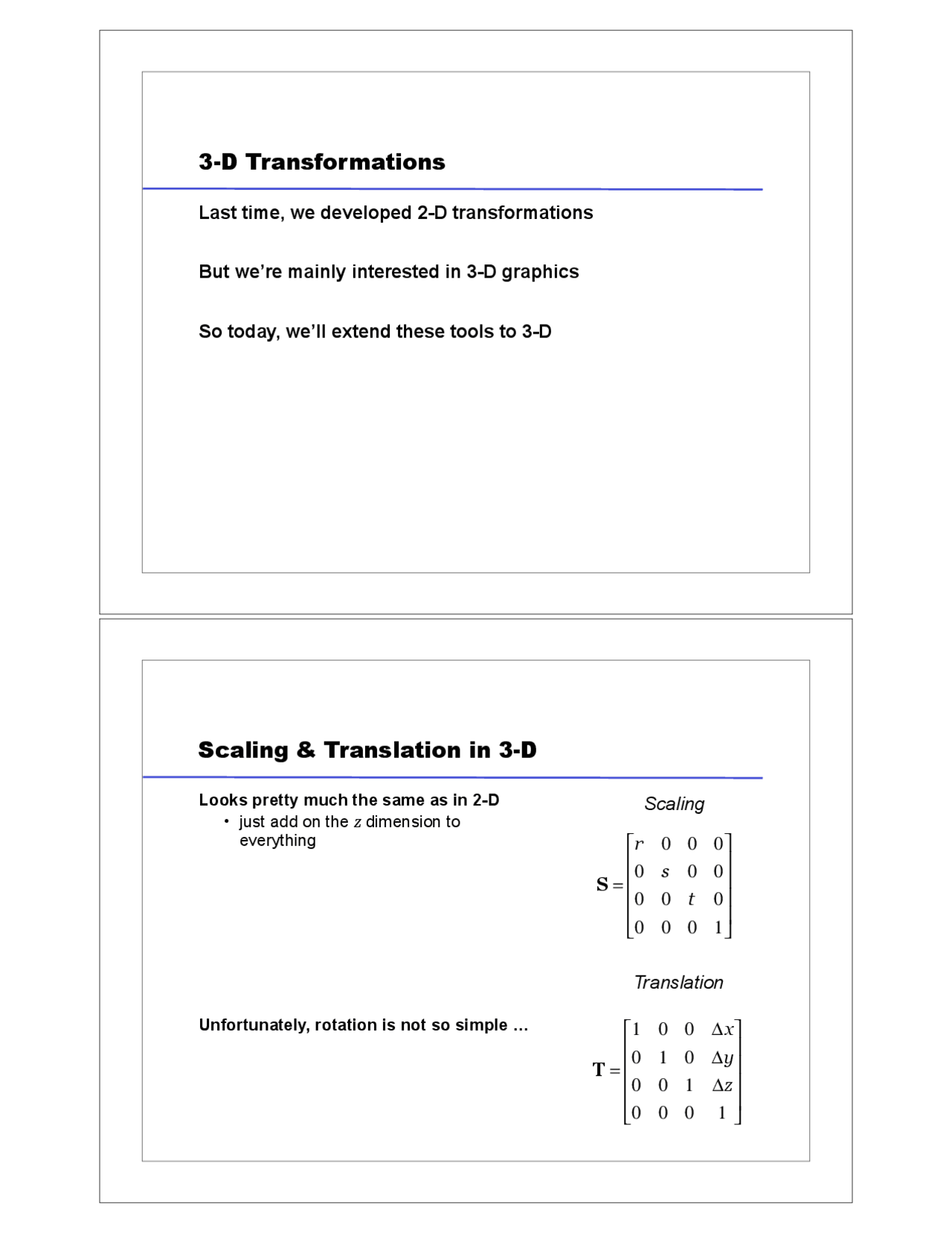 Lecture Slides On 3 D Transformations Interactive Computer Graphics