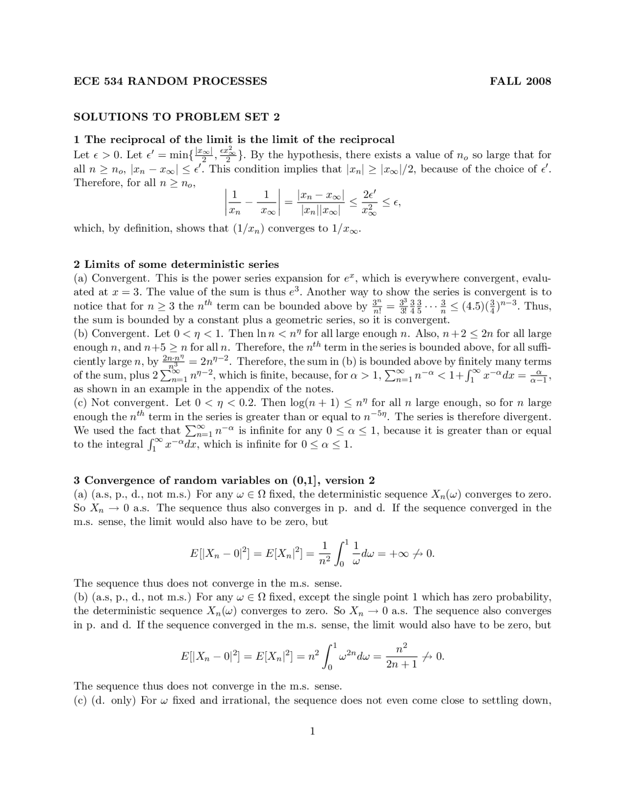 Solutions To Problem Set 2 On Random Processes Ece 534 Docsity