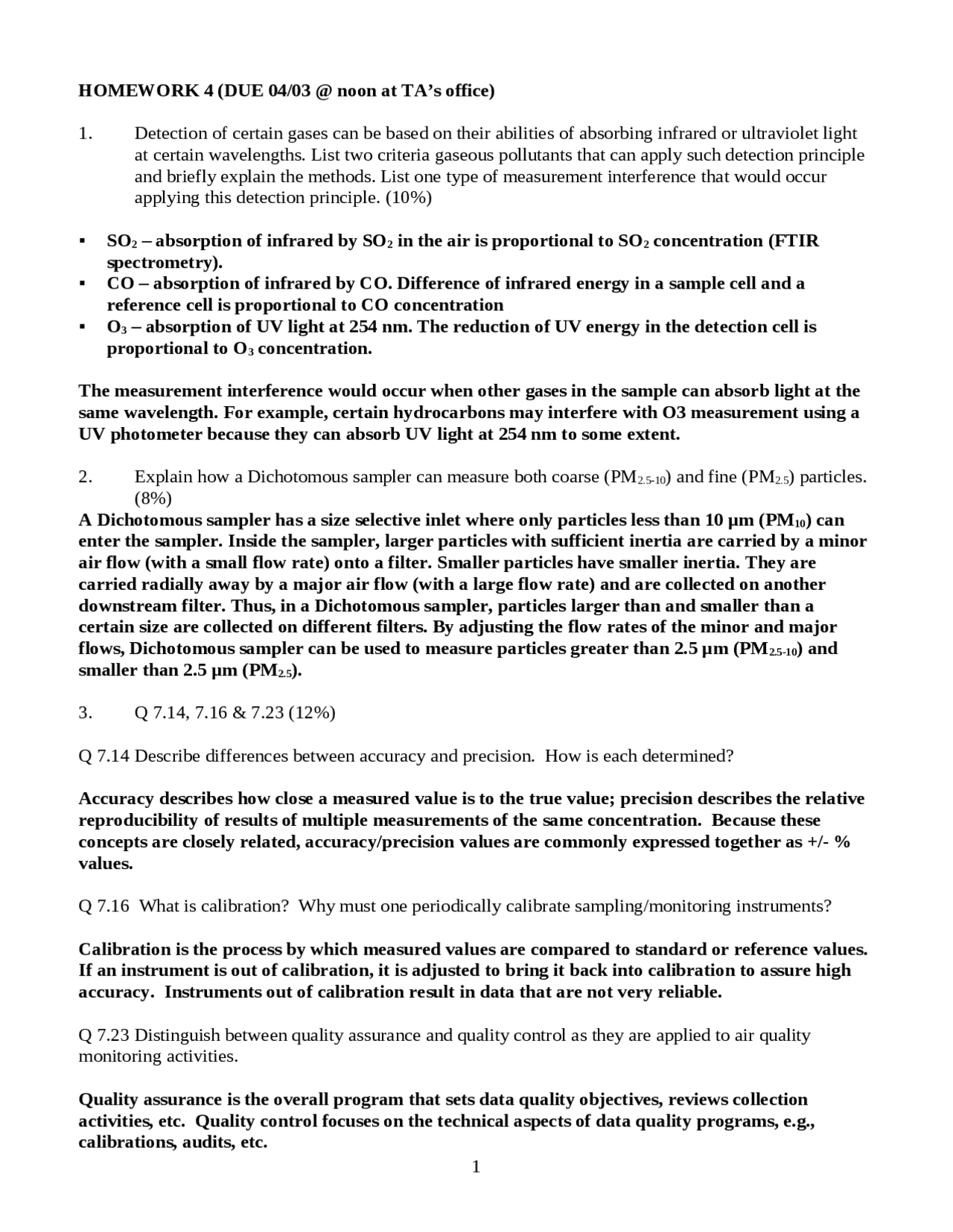 Elements Of Atmospheric Pollution Homework 4 Solution Key Env 4101