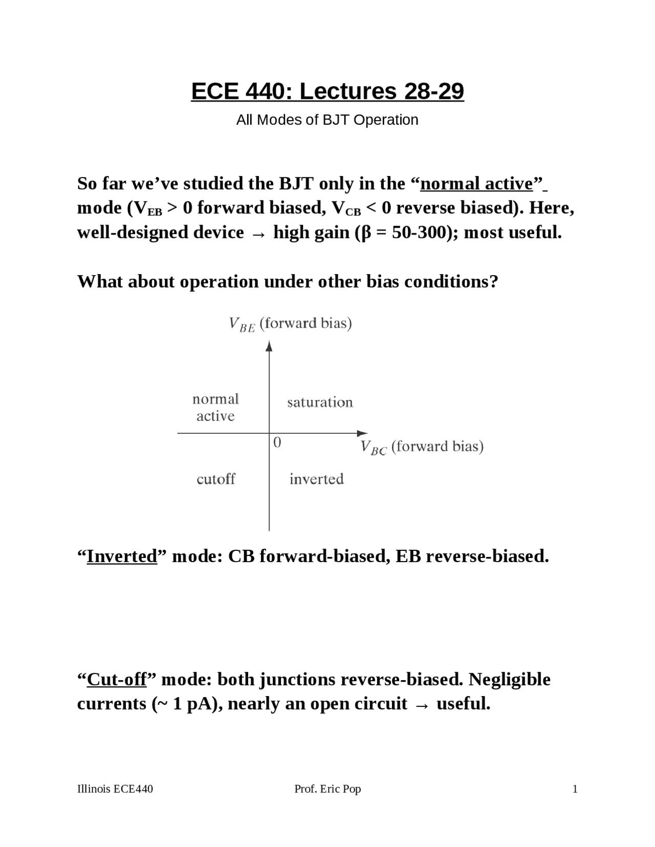 All Modes Of Bipolar Junction Transistors Notes Ece 440 Docsity