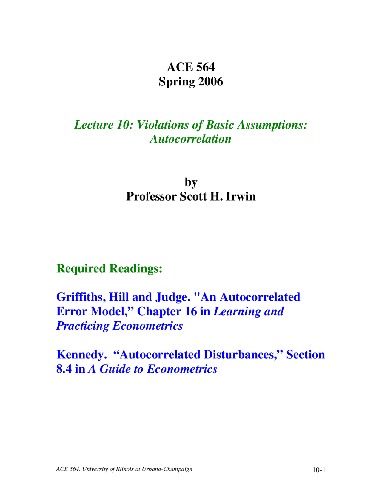 Autocorrelation Applied Regression Models Ii Ace 564 Docsity