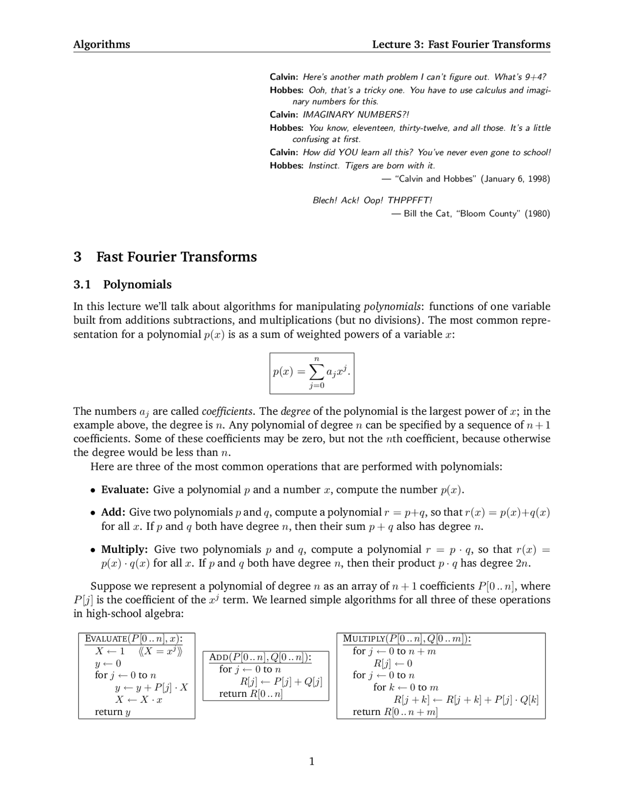 Notes On Fast Fourier Transforms Fundamental Algorithms Cs 473 Docsity