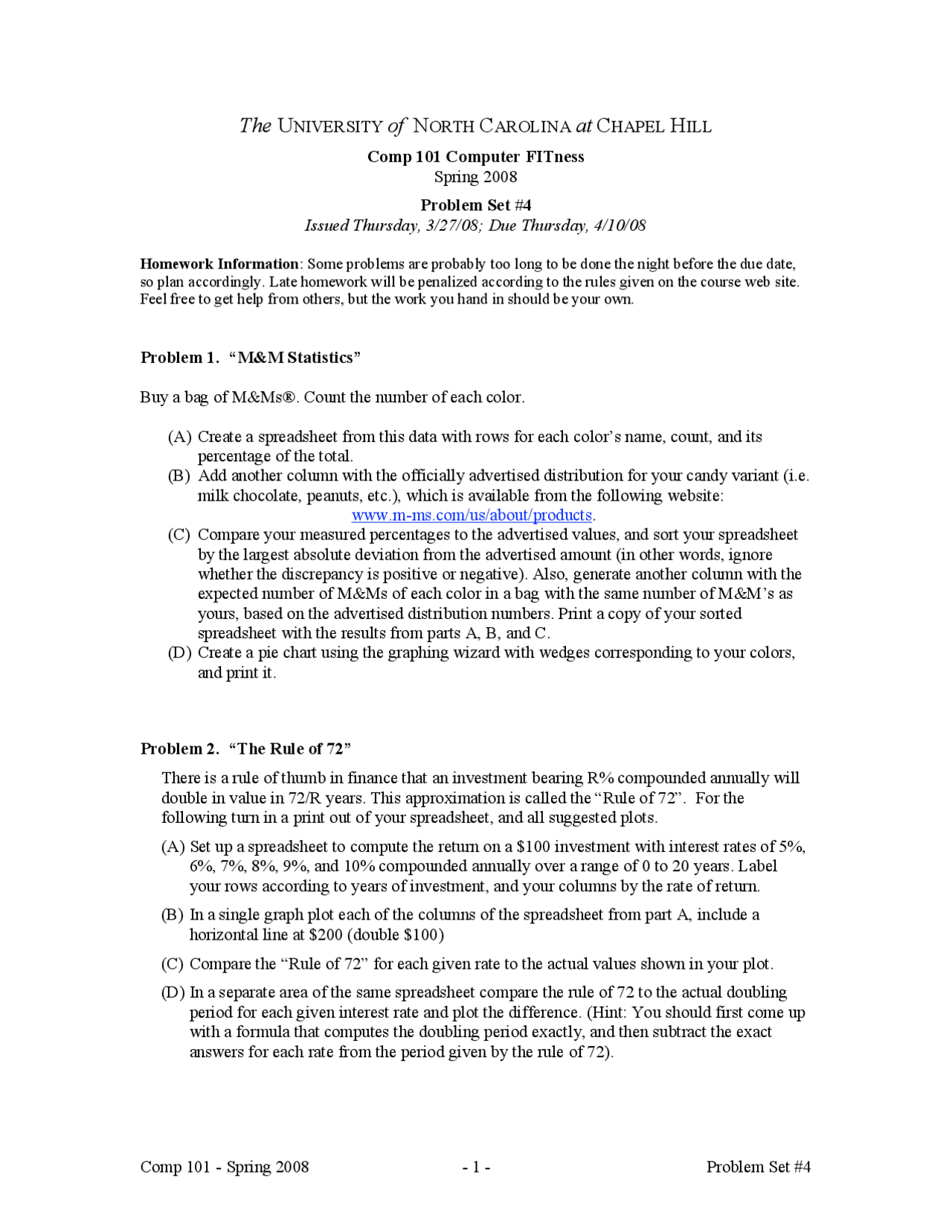 Problem Set 4 Fluency In Information Technology Comp 101 Docsity