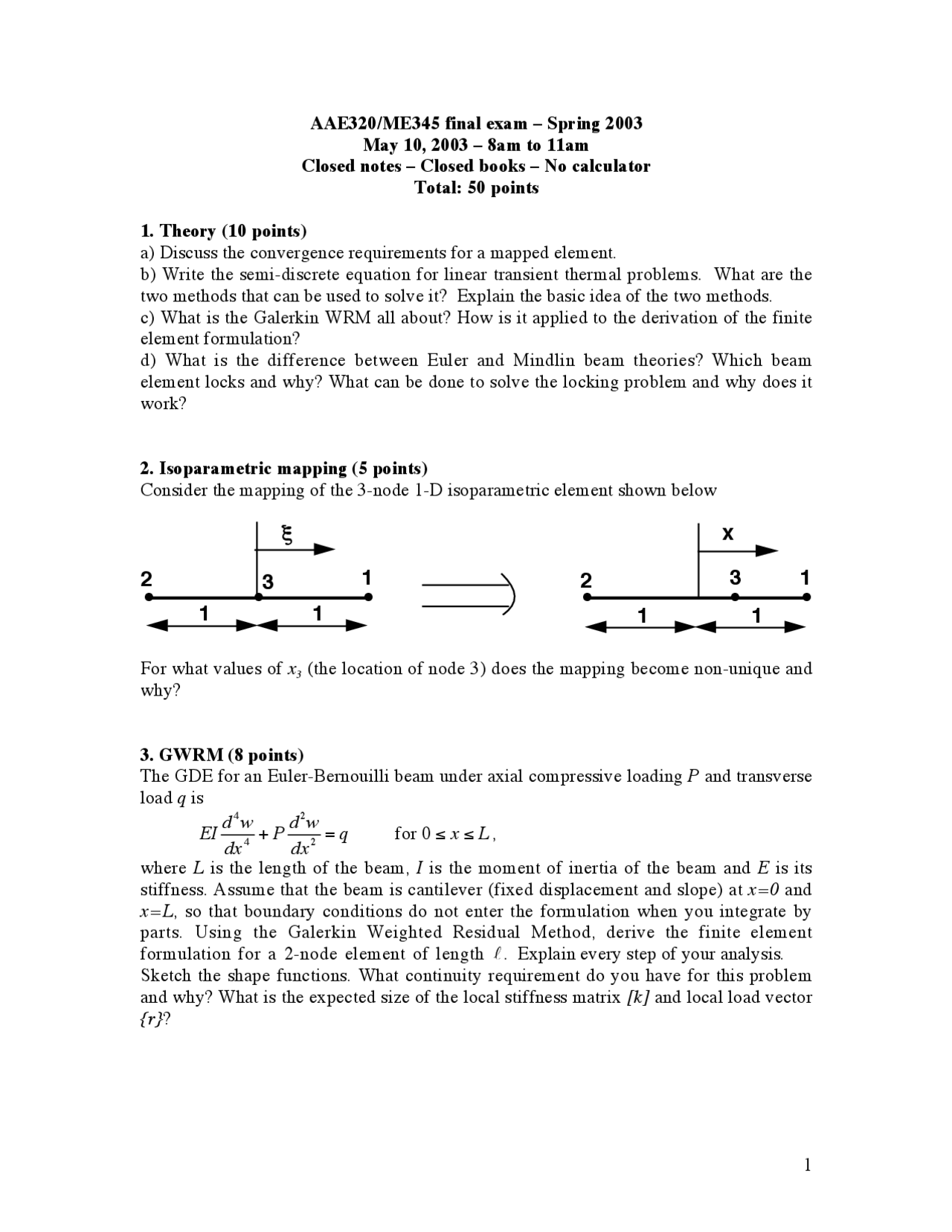5 Questions On Finite Element Analysis Exam Ae 420 Docsity