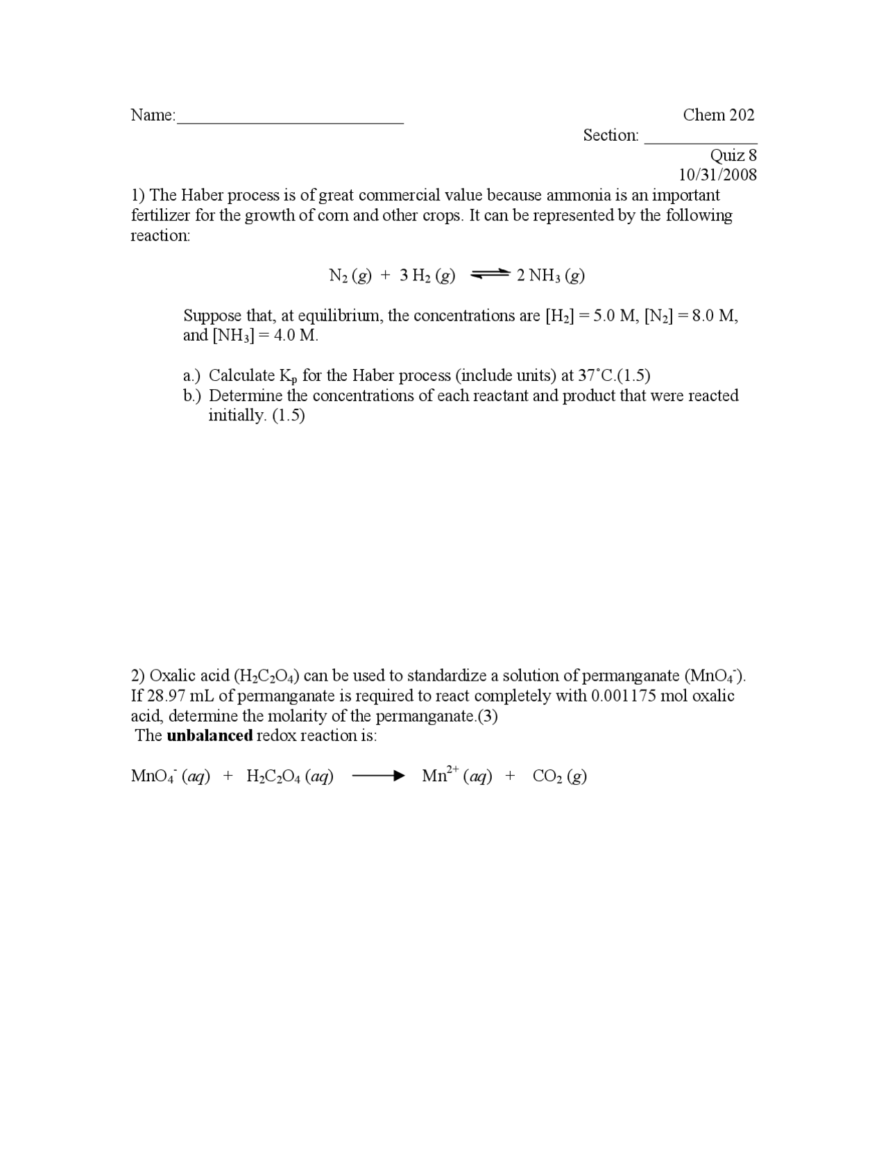 9 Questions On Accelerated Chemistry I Quiz Chem 202 Docsity
