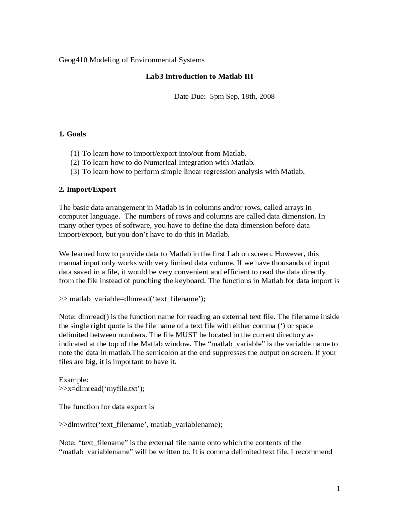 Lab 3 Introduction To Matlab Ii Modeling Of Environmental Sciences