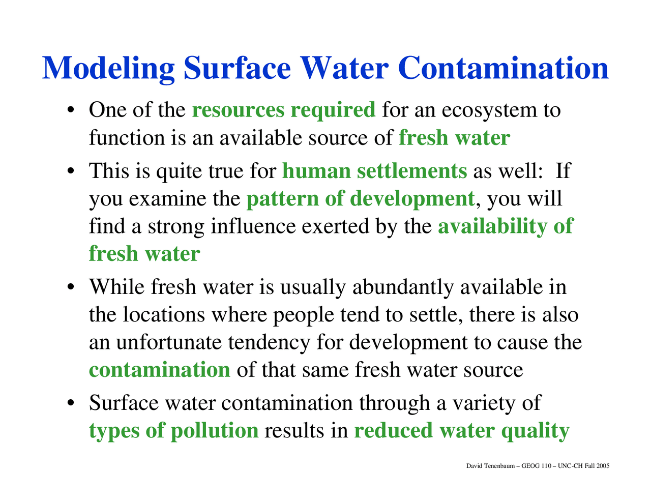 Modeling Surface Water Contamination Lecture Notes Geog 110 Docsity