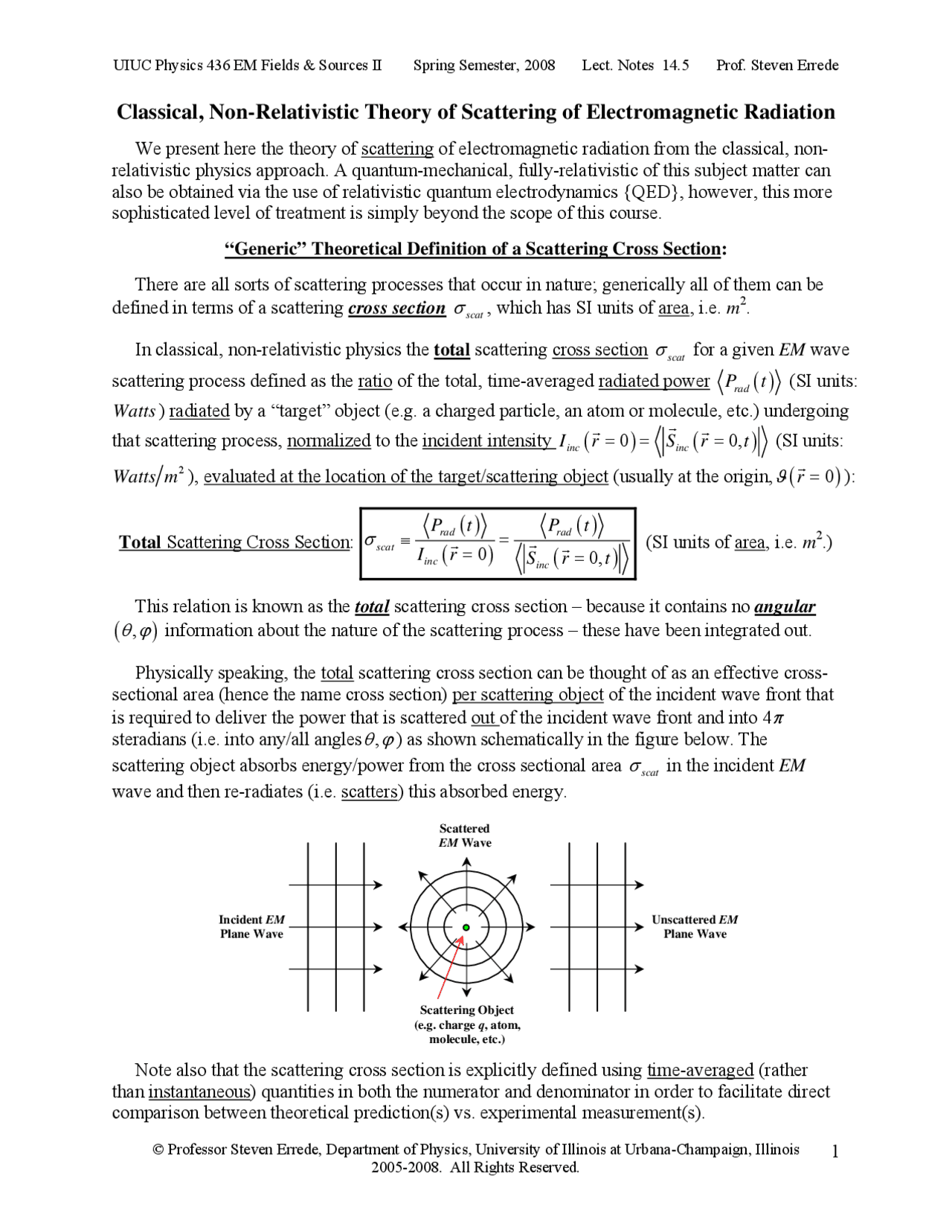 Classical, Non-Relativistic Theory of Scattering of Electromagnetic ...