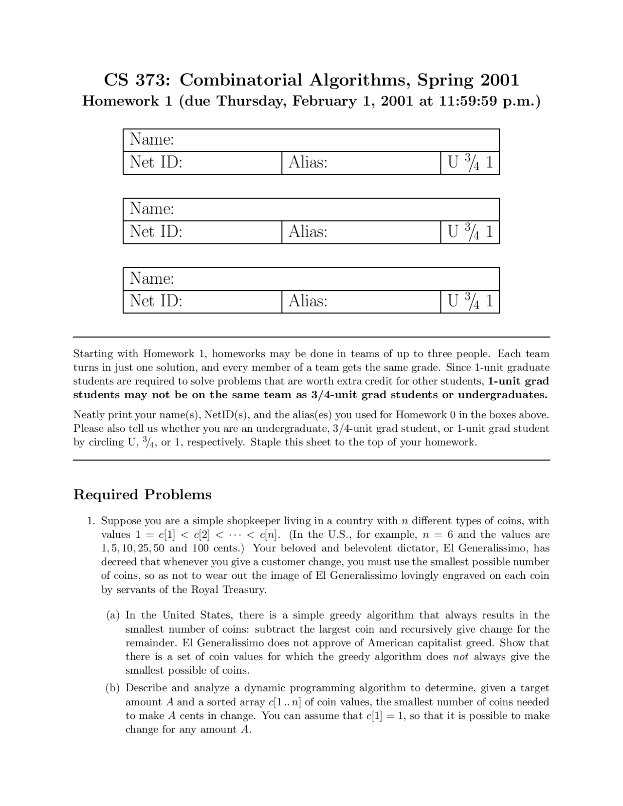 Homework I Problems - Theory of Computation | CS 373 | Assignments ...