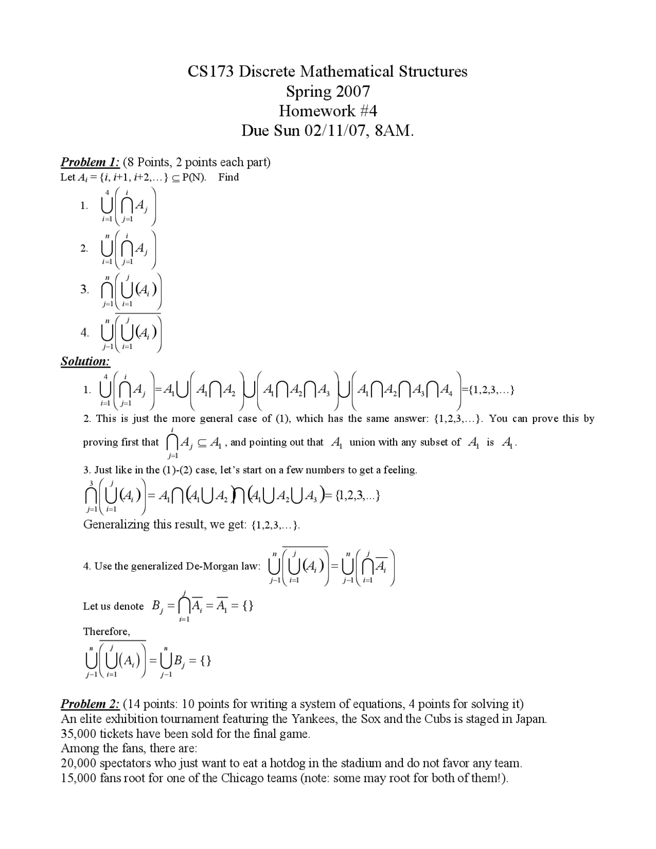 Problems With Solutions For Assignment 4 Discrete Structures Cs 173 Docsity