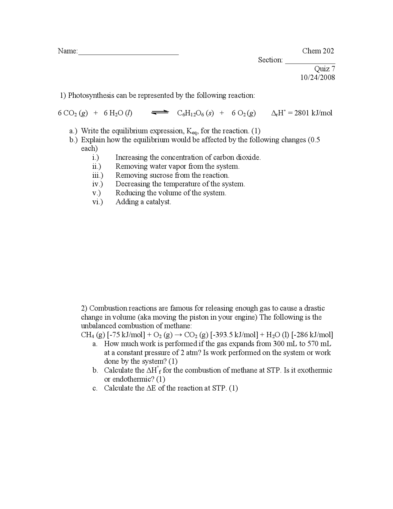 Unsolved Quiz 7 Accelerated Chemistry I Chem 202 Docsity