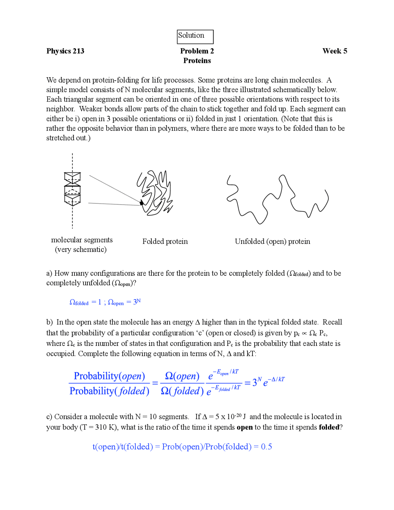 Proteins Problem 2 Solution Assignment 2 Phys 213 Assignments Physics Docsity