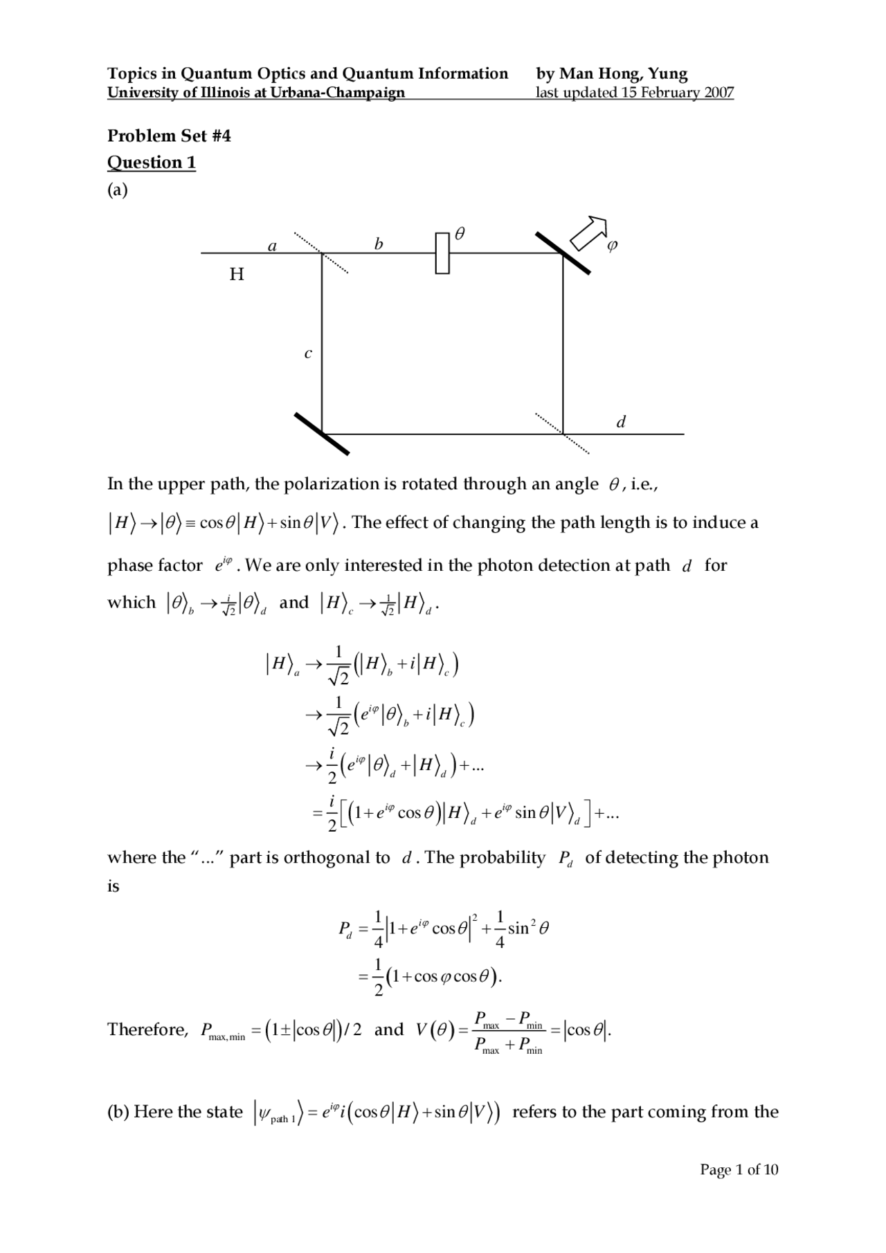 Quantum Optics And Quantum Information Problem Set 4 Phys 598 Docsity