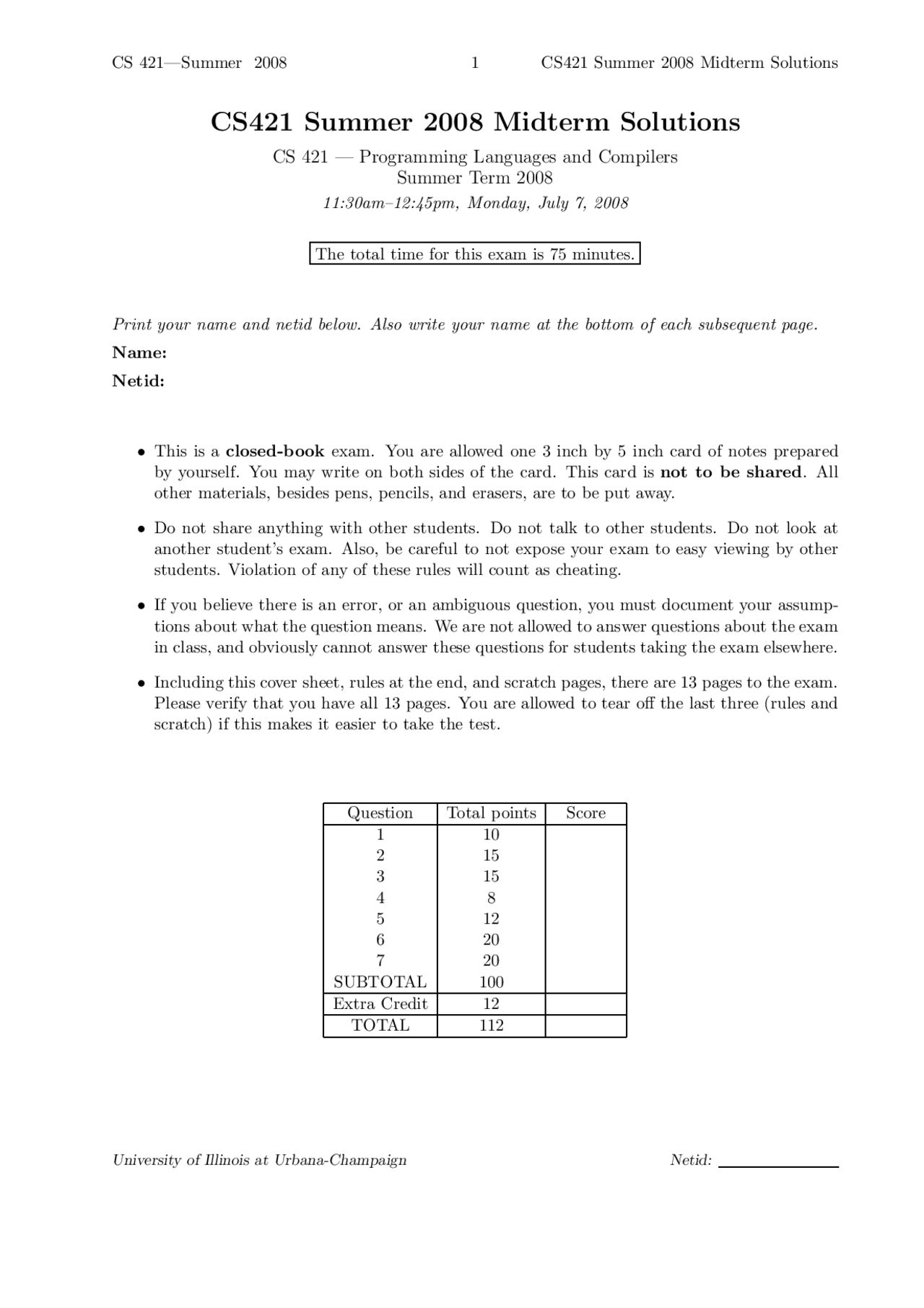 7 Solved Questions On Programming Languages Midterm Exam Cs 421 Docsity