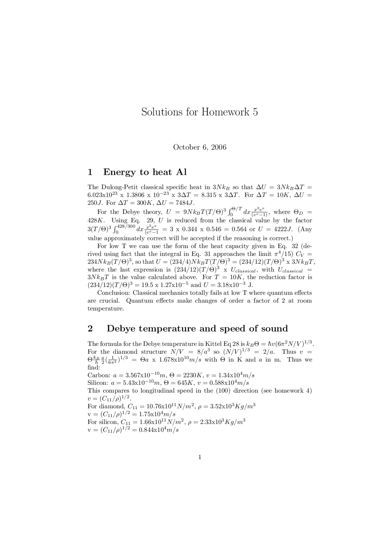 Solutions For Homework 5 On Condensed Matter Physics Phys 460 Docsity