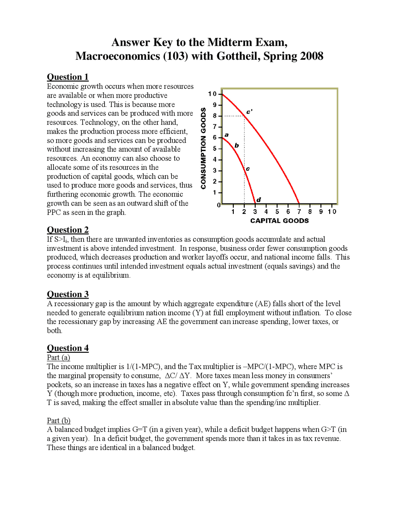 Midterm Exam Answer Key Macroeconomic Principles Econ 103 Docsity