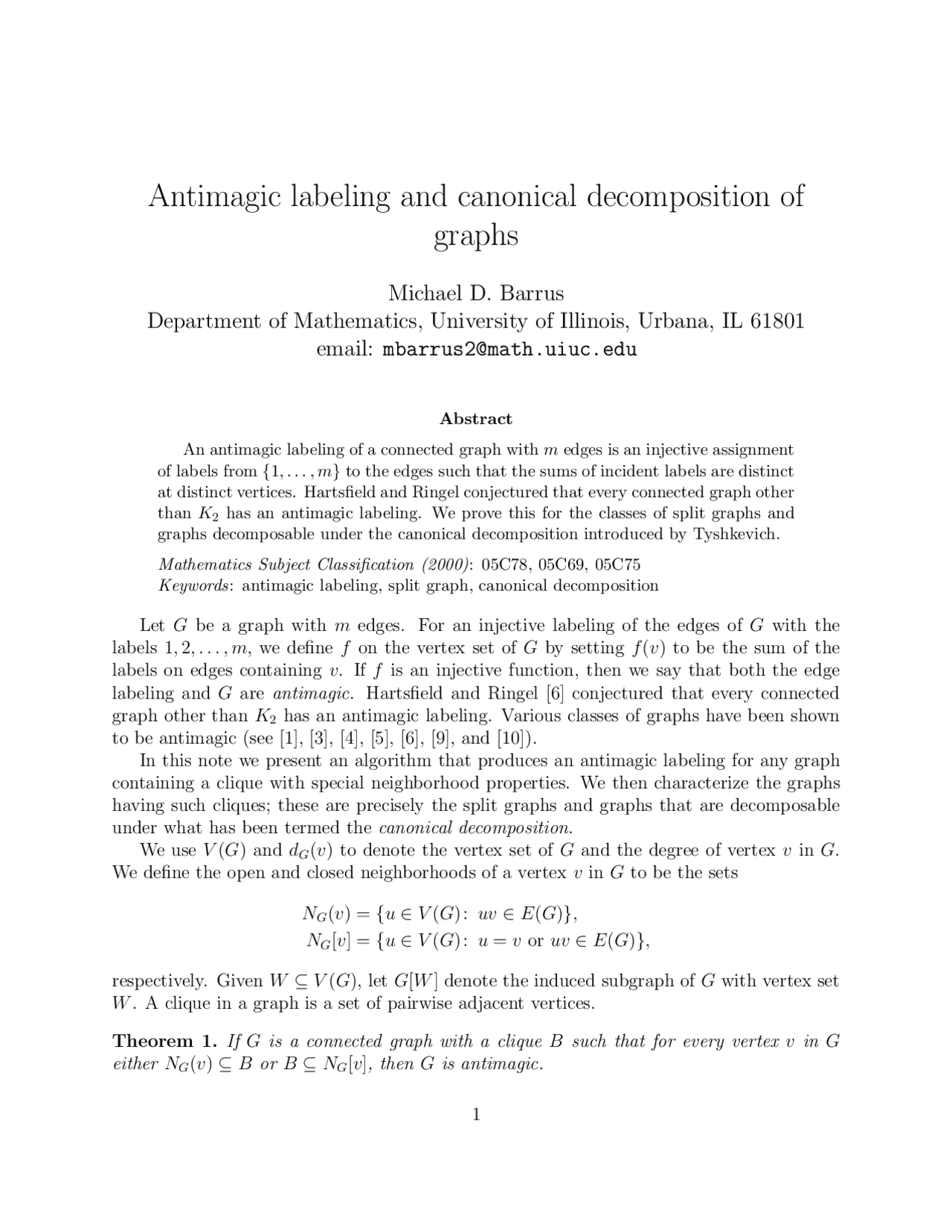 Antimagic Labeling and Canonical Decomposition of Graphs | MATH 220 ...