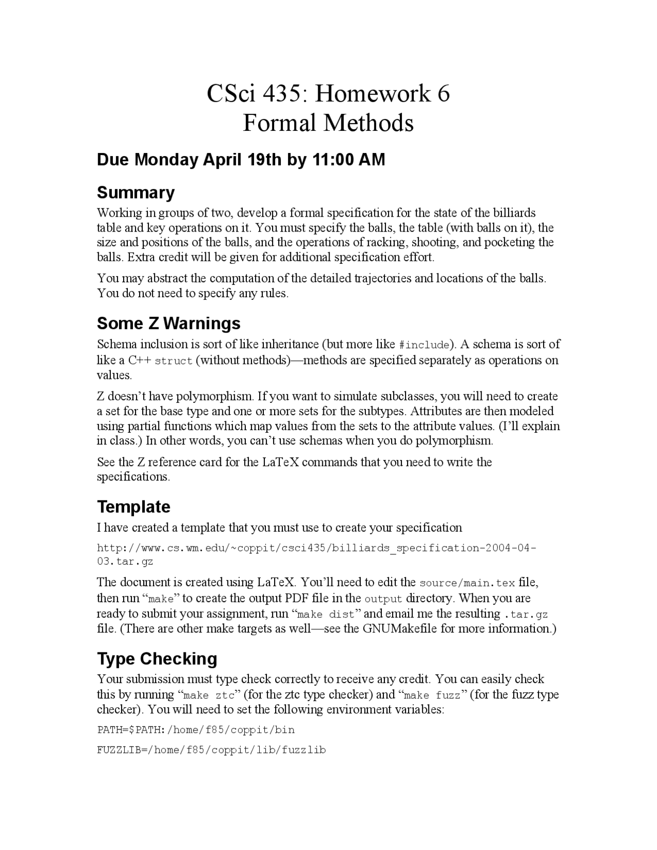Homework 6 Formal Methods Software Engineering Csci 435 Docsity