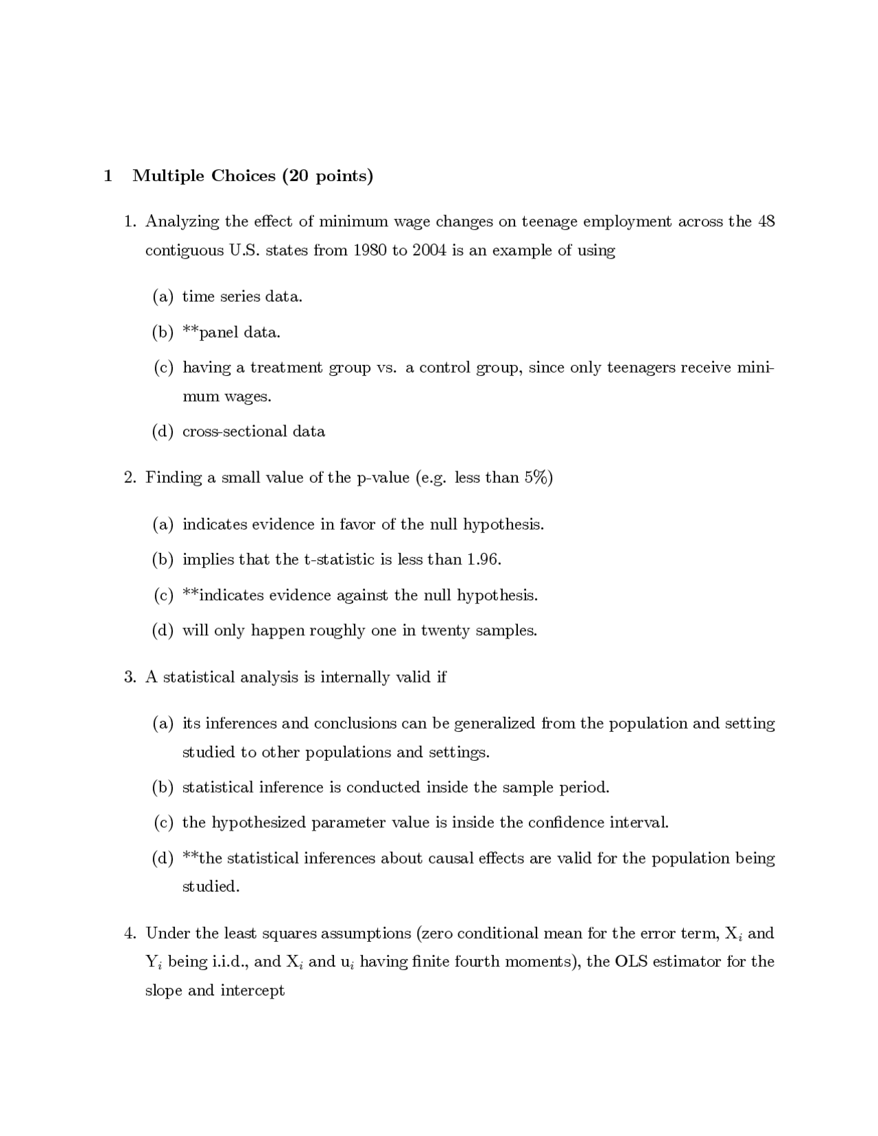 Solved Question For Introduction To Applied Econometrics Paper Econ