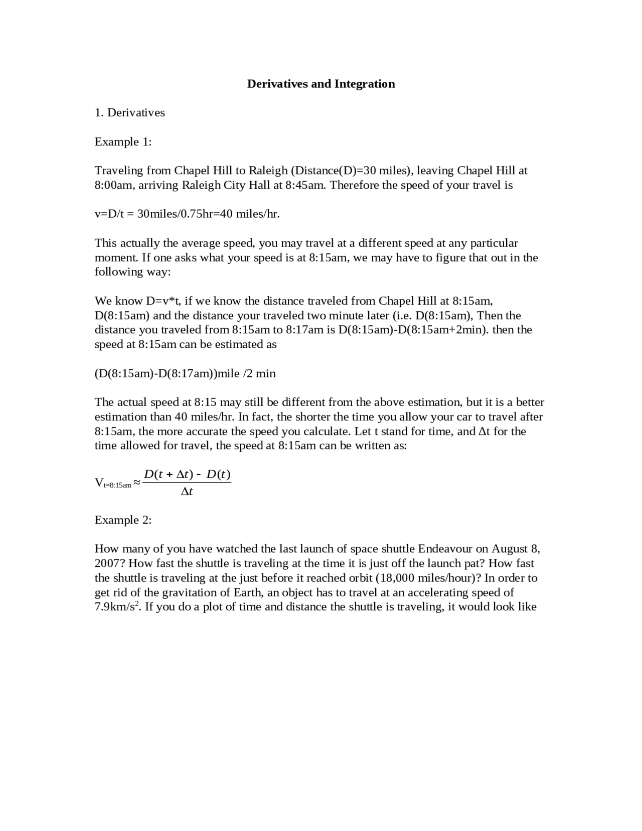 Introduction to Derivatives and Integration - Review Sheet | GEOG 410 - Docsity