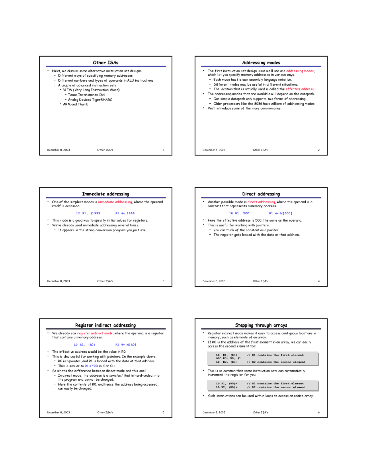 Other ISA's - Computer Architecture I | CS 231 - Docsity