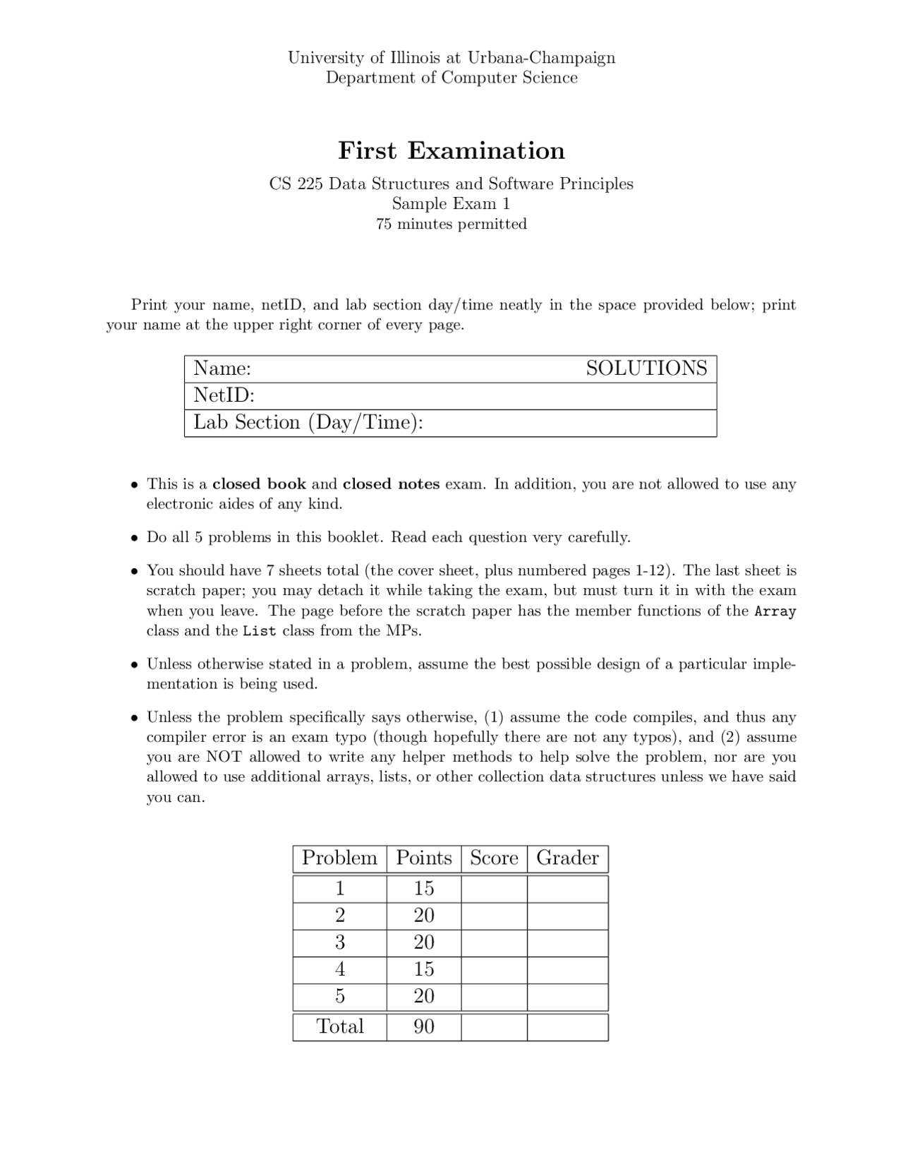 Exam 1 Data Structure And Software Principle Solved Questions Cs