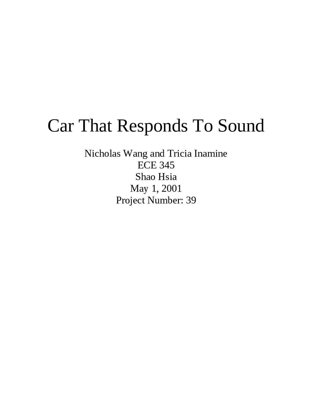 Car that Responds to Sound - Project | ECE 445 - Docsity