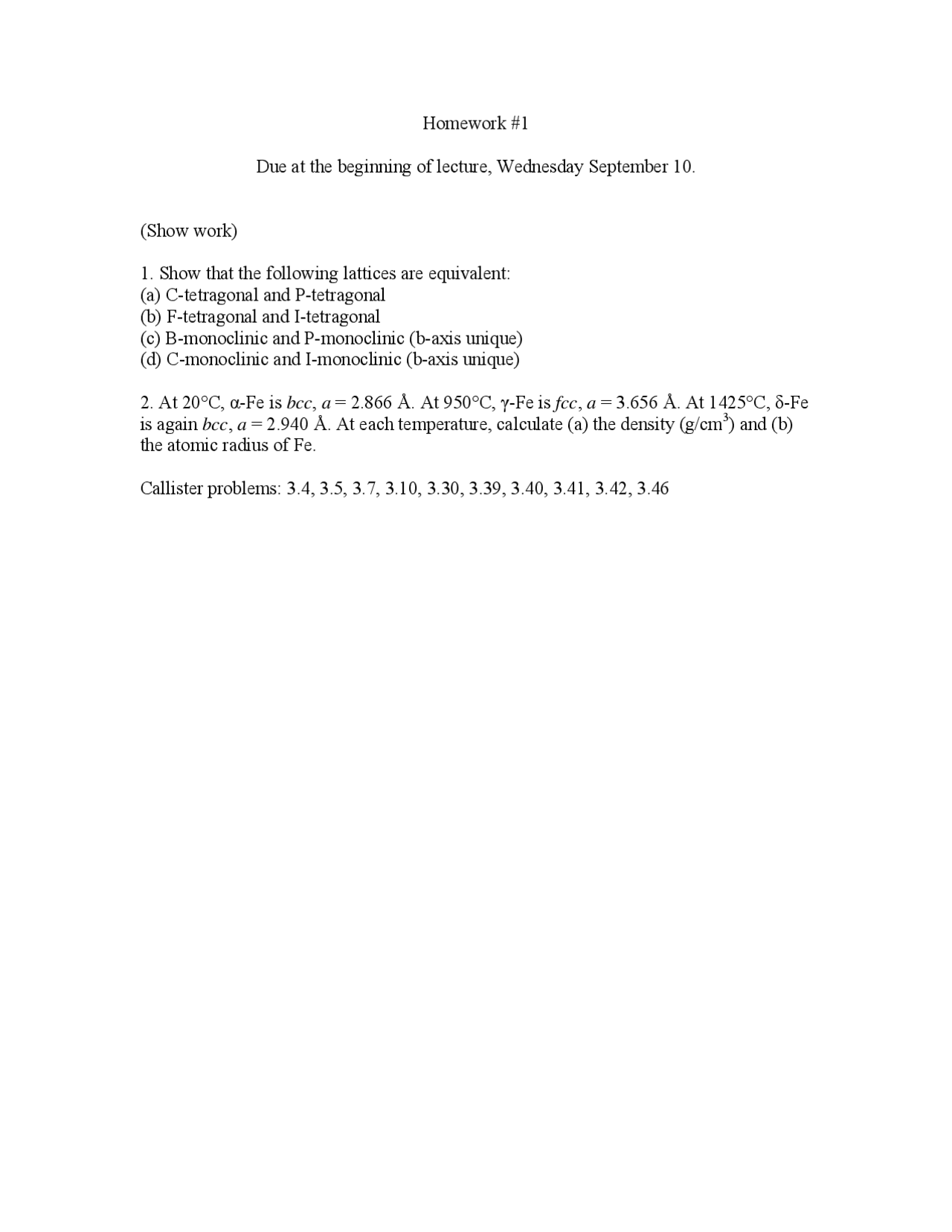 Homework 1 Questions For Introduction To Materials Chemistry Chem 584