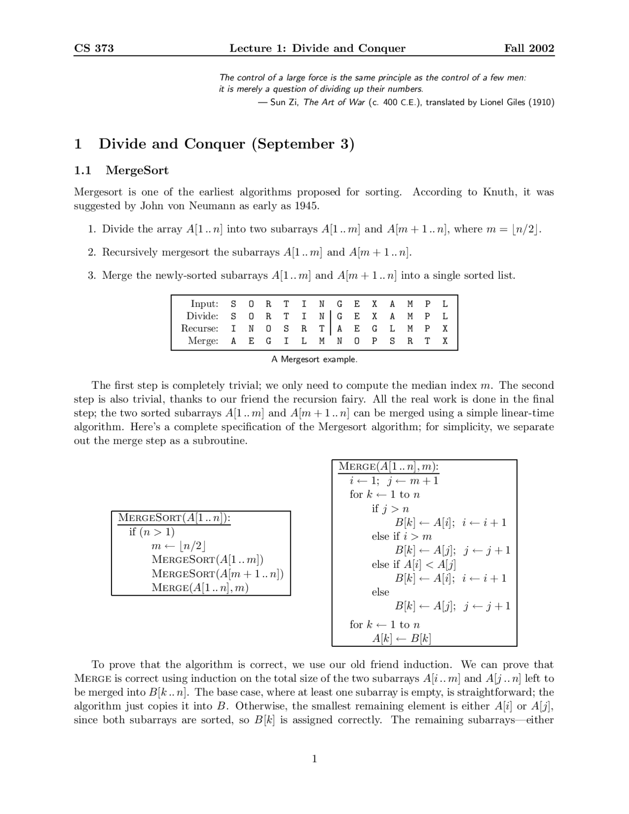 Divide And Conquer Theory Of Computation Cs 373 Docsity
