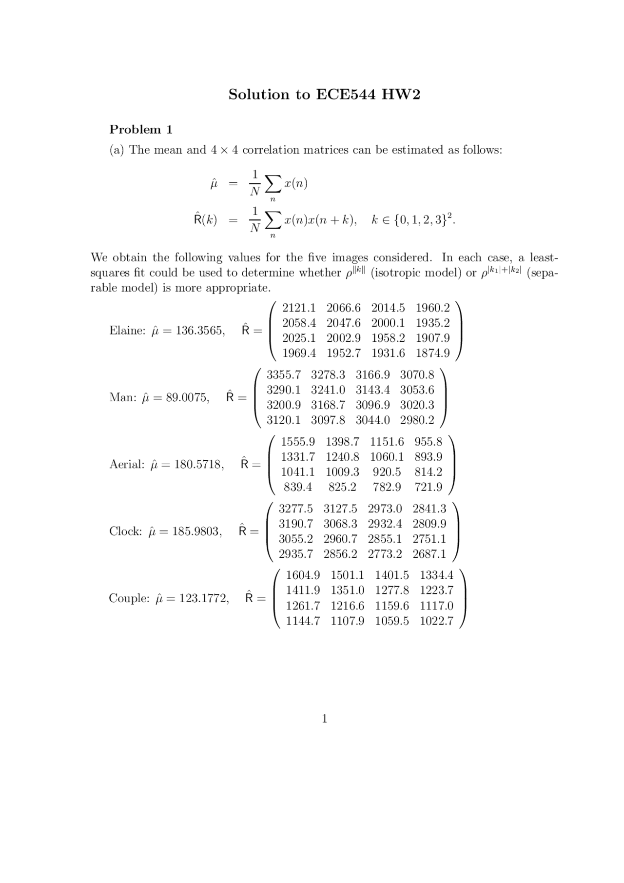5 Solved Problems On Correlation Matrices Assignment 2 Ece 544