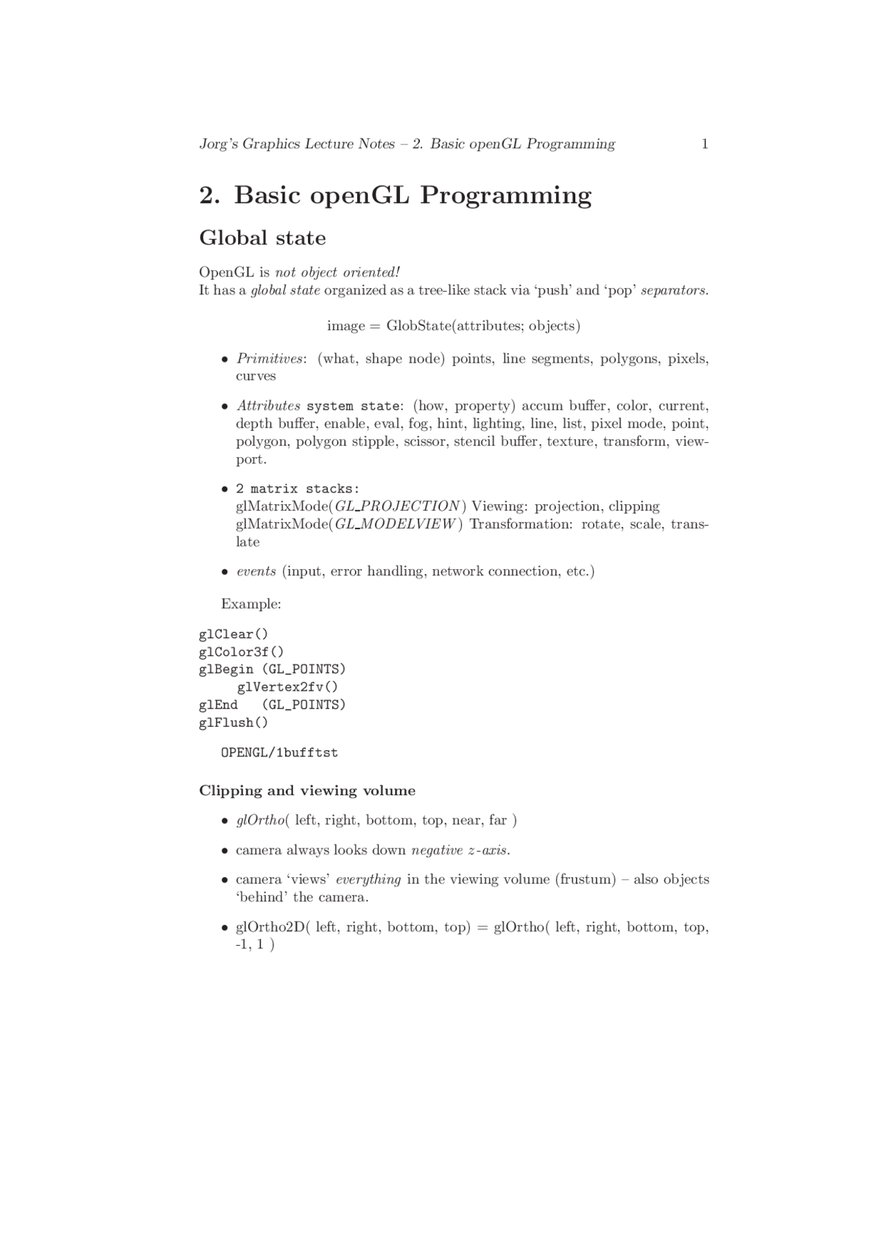Basic OpenGL Programming in Computer Structures Graphics | CAP 4730 - Docsity