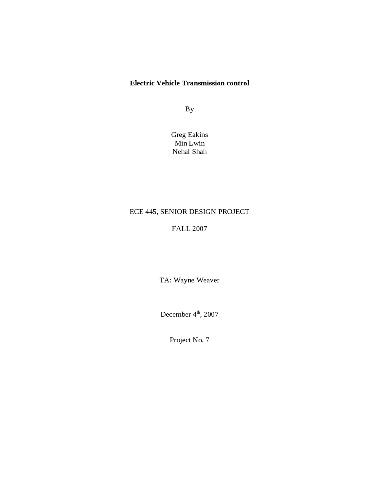 Electric Vehicle Transmission Control | ECE 445 - Docsity