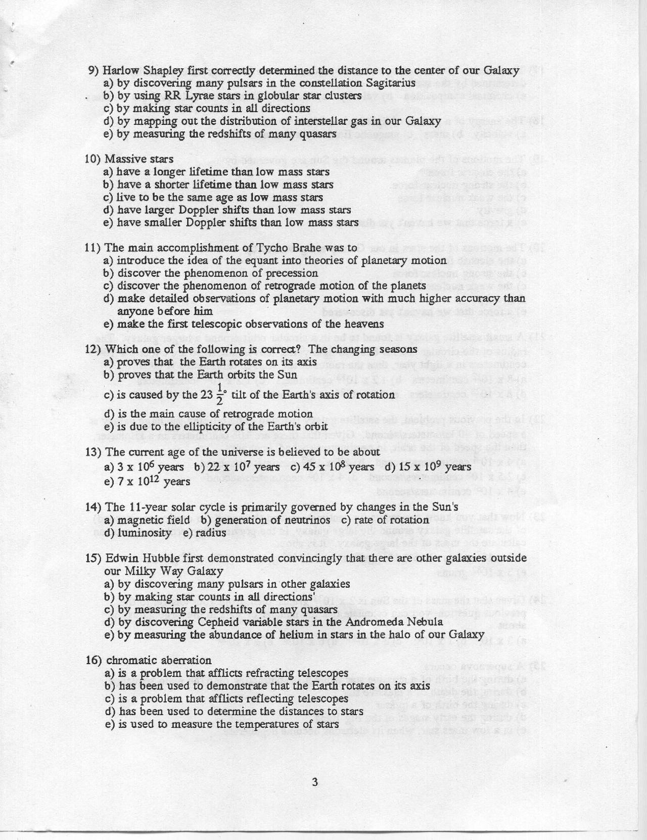 Introduction To Astronomy The Solar System Multiple Choice Questions