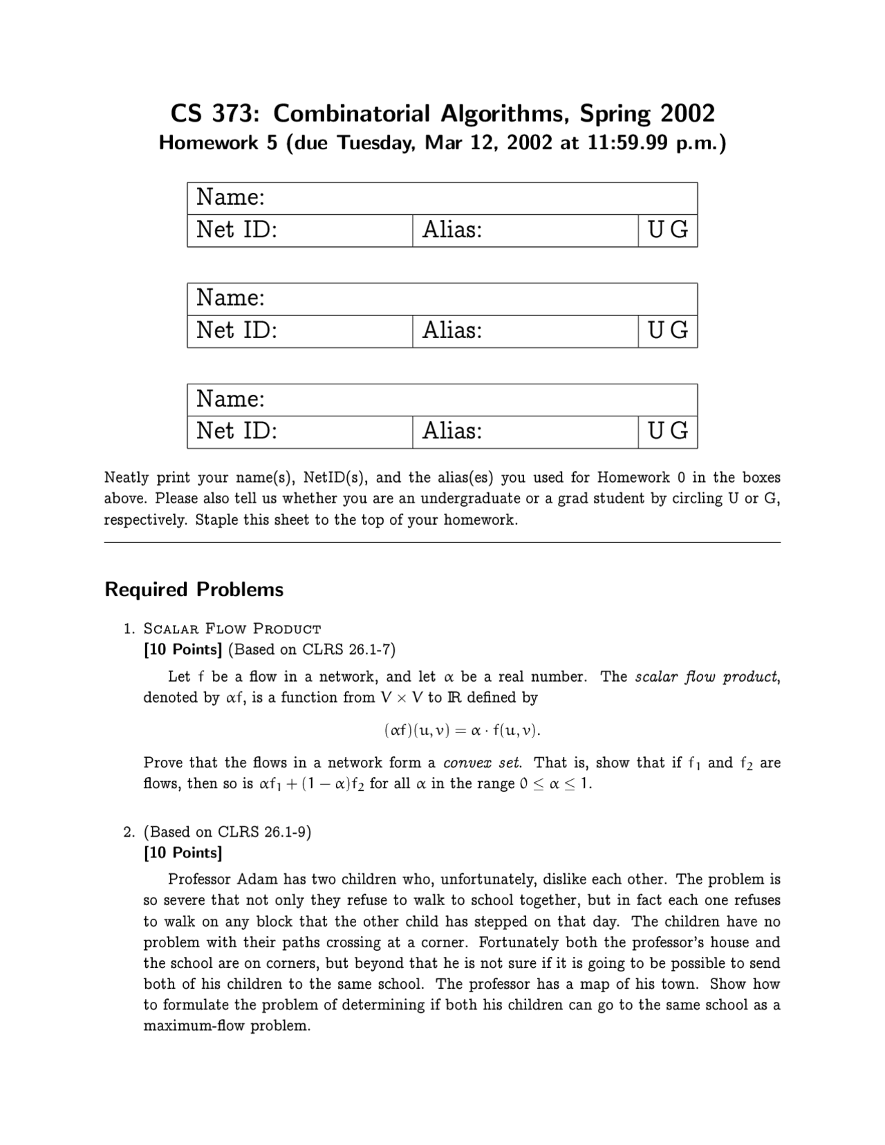 Homework 5 Problems on Theory of Computation | CS 373 | Assignments Computer Science | Docsity