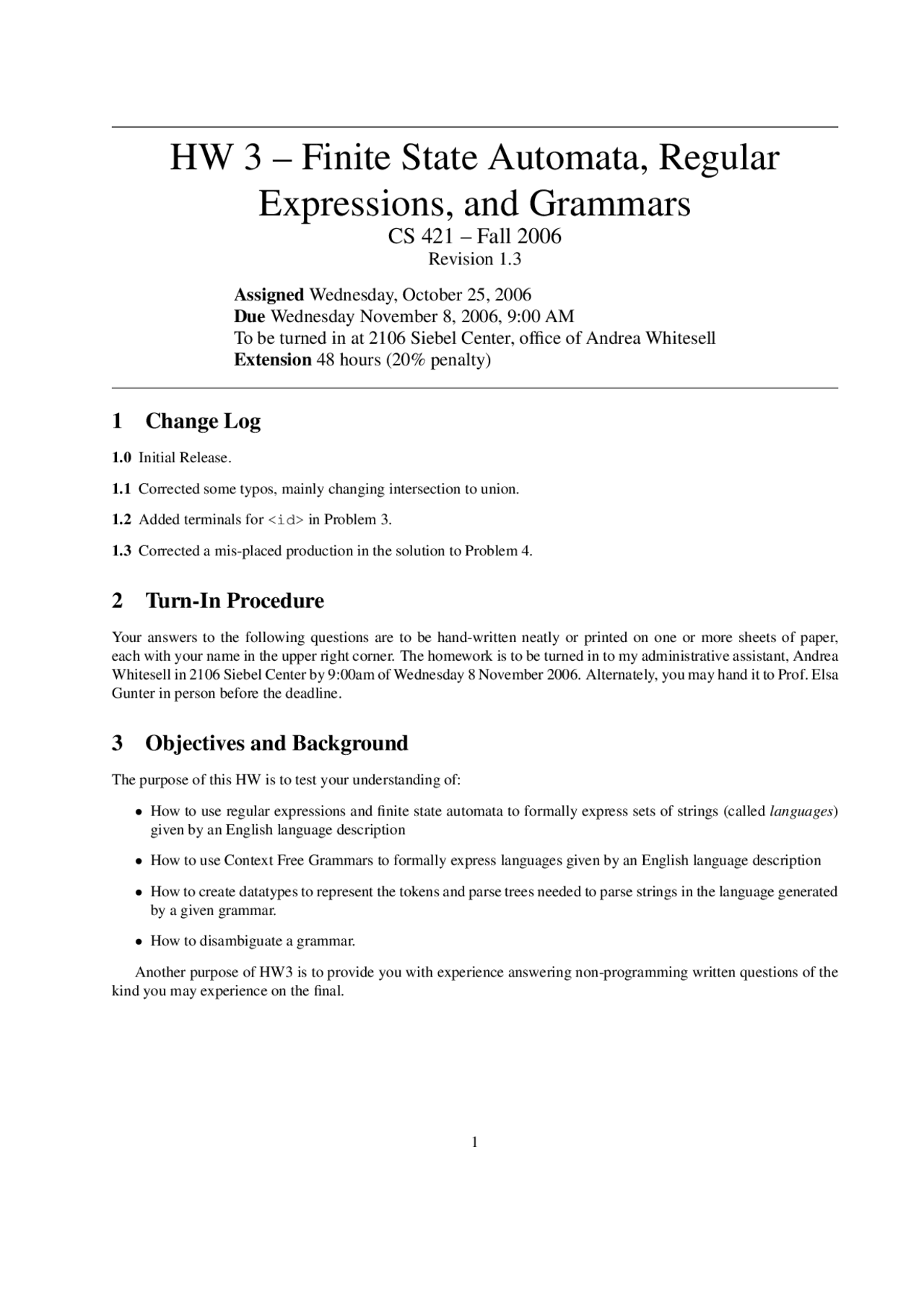 Finite State Automata Regular Expressions And Grammars Cs 421 Docsity