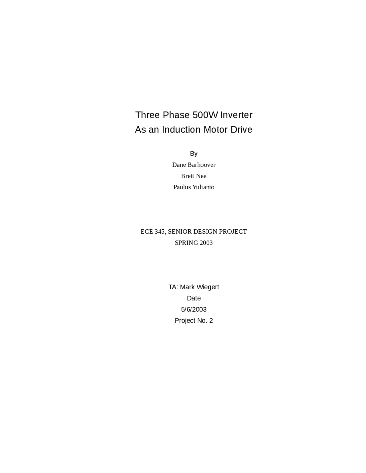 Three Phase Inverter As An Induction Motor Drive Lecture Slides Ece