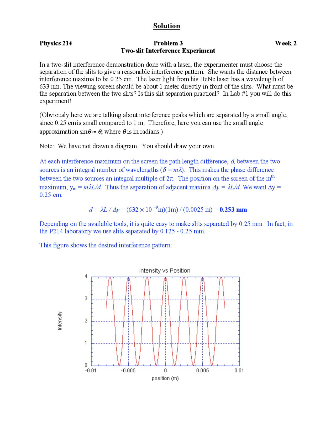 Determining Slit Separation for Interference Pattern | Assignments Quantum Physics | Docsity