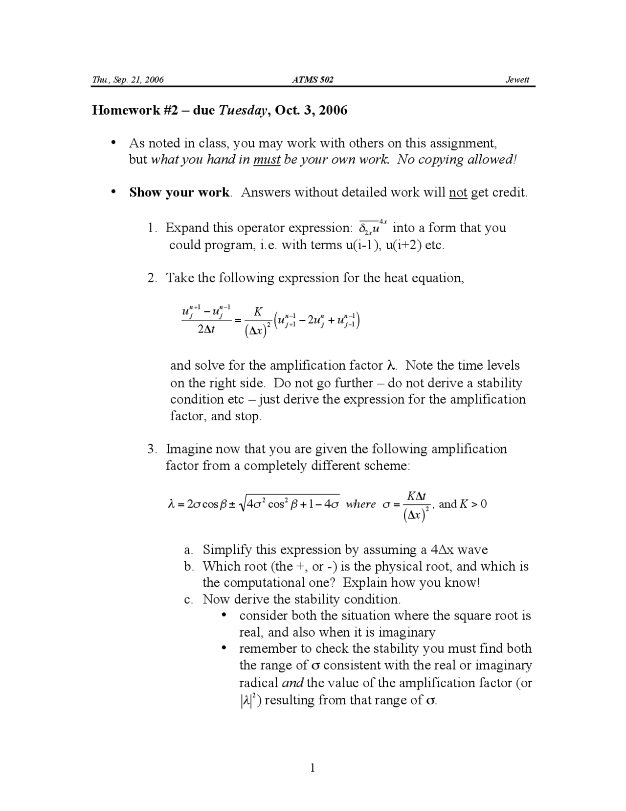 Questions On Numerical Fluid Dynamics Homework 2 Atms 502 Docsity