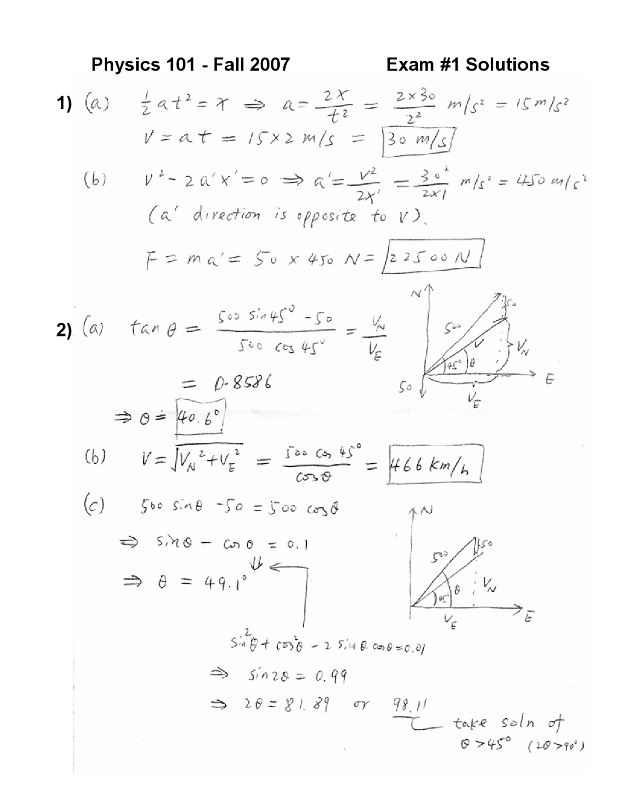 4 Solved Questions On General Physics Lecture Exam 1 Phys 101 Docsity