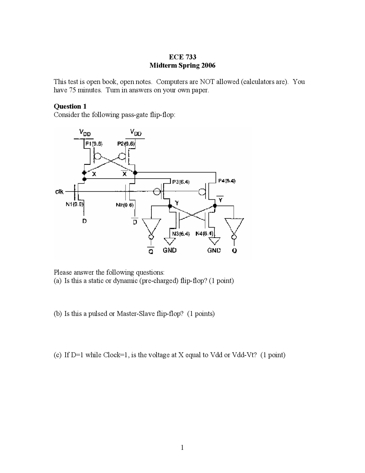 Midterm Exam Questions For Digital Electronics Ece 733 Docsity