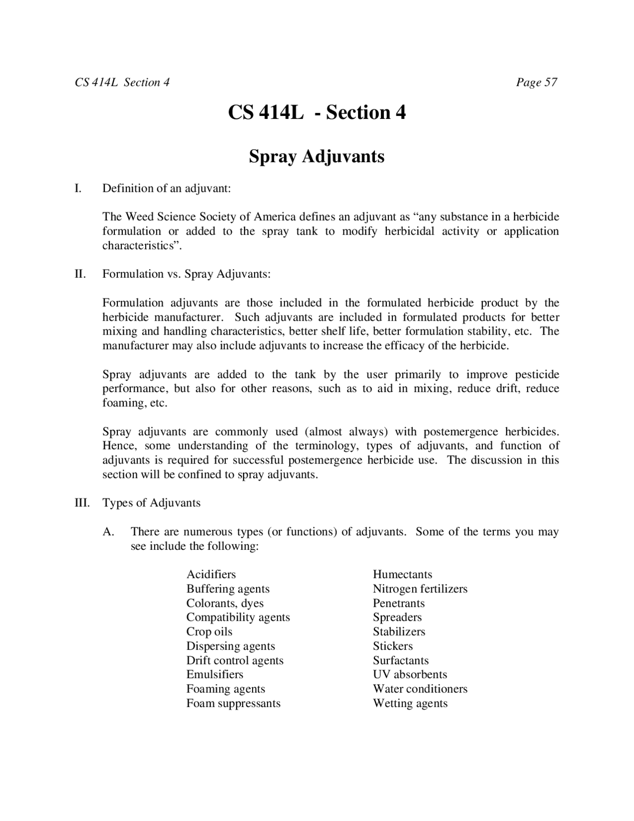 Spray Adjuvants Weed Science Laboratory Cs 414l Lab Reports
